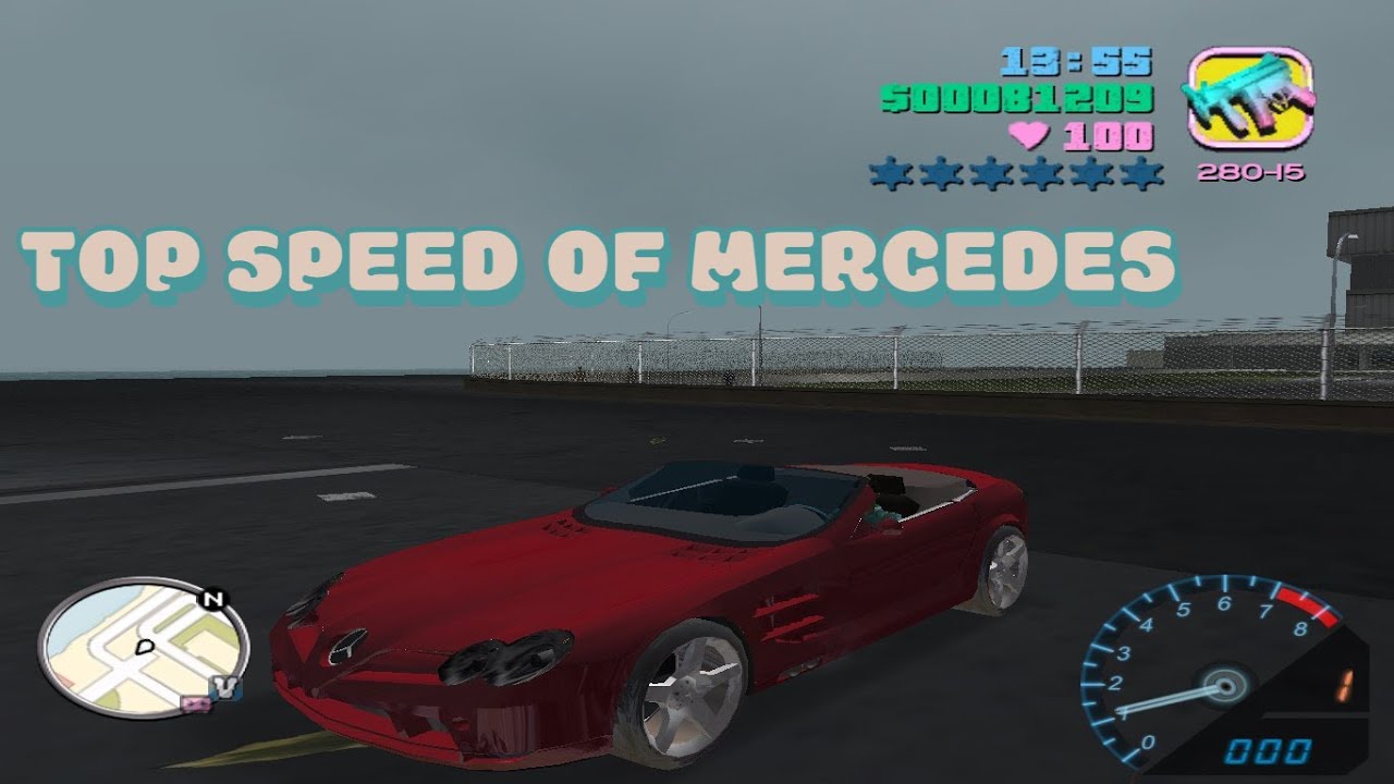 GTA VICE CITY MERCEDES GAME PLAY , SPEED TEST ,TOTAL TIME 26 SECOND ...