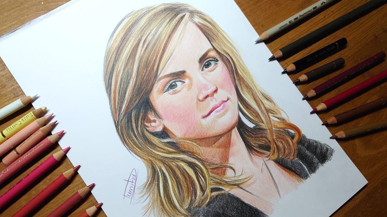 How to draw a girl " Emma watson" ( step by step ) Pencil Drawing ...