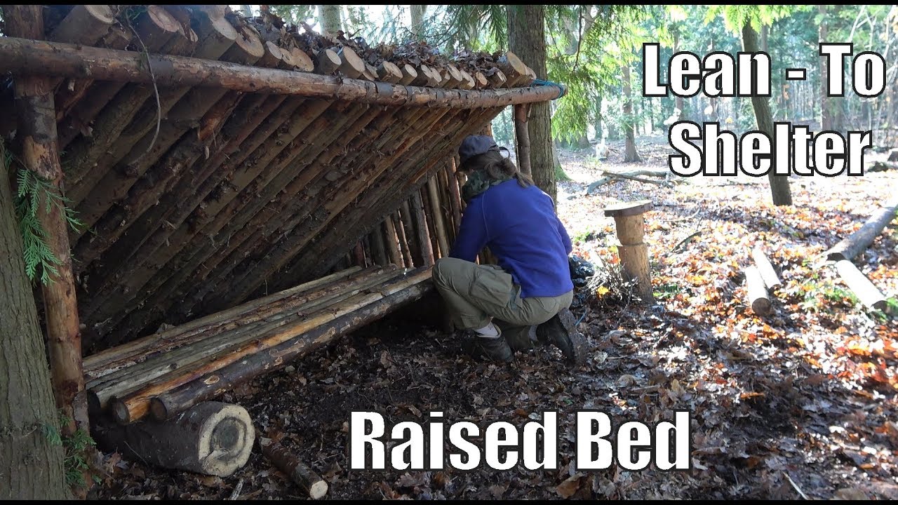 Lean To Camp Bushcraft Shelter Build | Raised Bed | Part 2 - YouTube