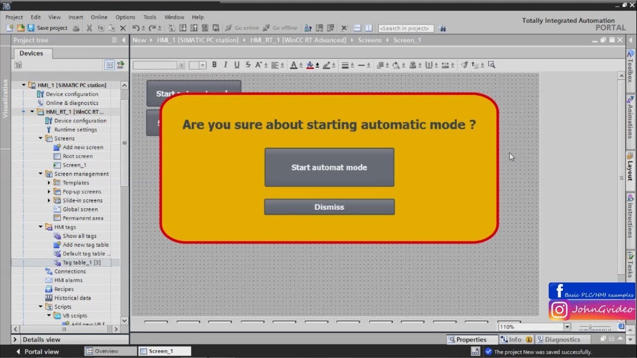 Siemens TIA Portal HMI/RT tutorial - How to create basic Confirmation ...