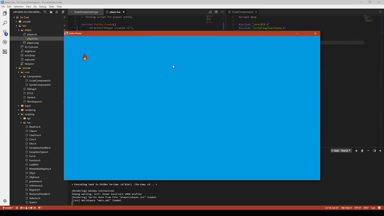 Lua scripting working in new ECS approach. - YouTube
