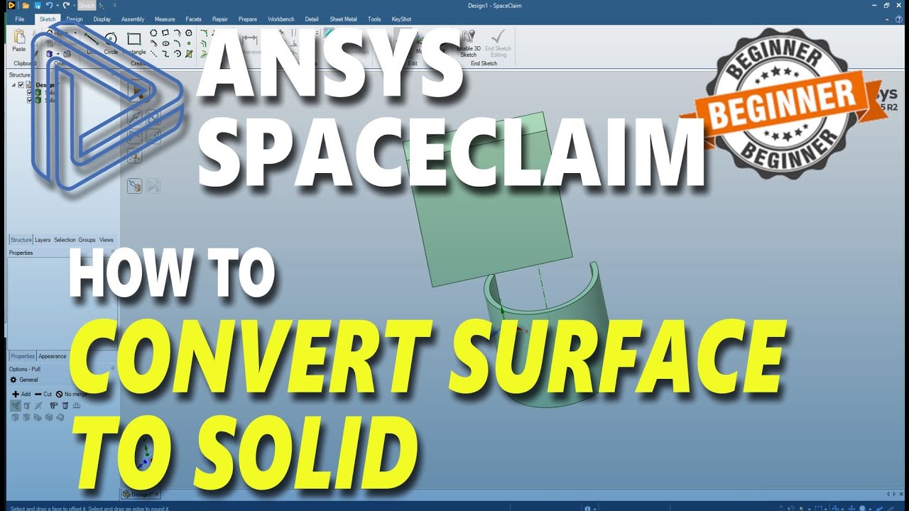 How To Convert Surface To Solid In Ansys Spaceclaim - YouTube