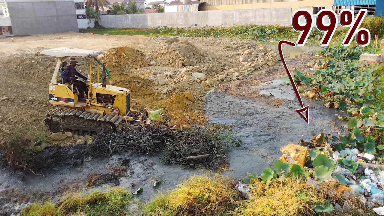 Best Action !! Skill driver Dozer Push Rocky Soil Filling In The Mud ...