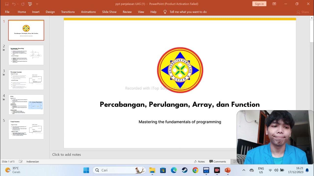 UAS Algoritma dan Pemograman Percabangan, Perulangan, Array, dan Function - YouTube