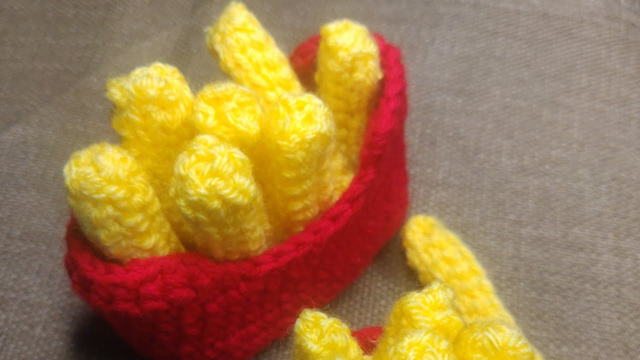 how to make crochet french fries with red box - YouTube