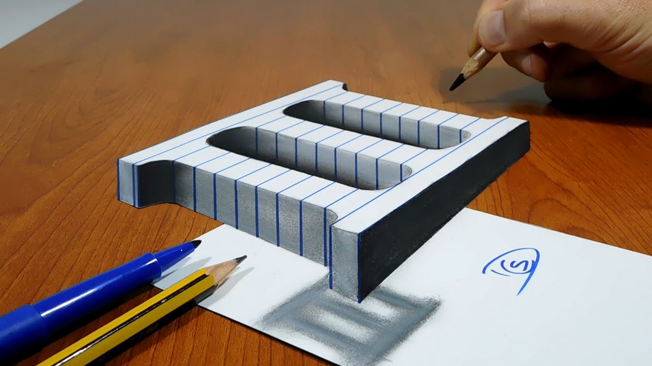 3d Trick Art On Line Paper Floating Roman Numbers Iii Youtube