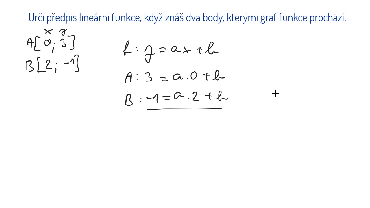 Určení předpisu lineární funkce pomocí dvou bodů - YouTube