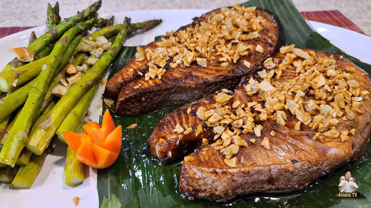 SALMON STEAK Ala Pobre with BAKED ASPARAGUS | Simple Easy Recipe ...
