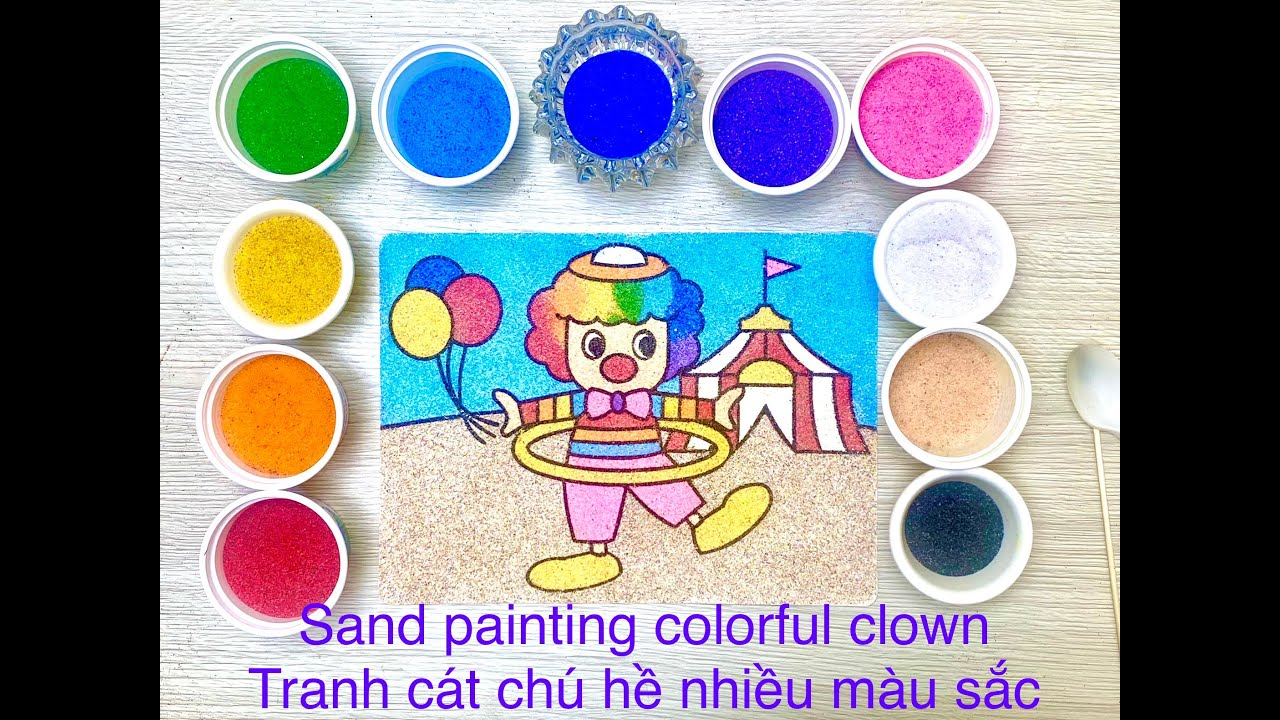 Sand painting colorful clown/ tranh cát chú hề nhiều màu sắc - YouTube