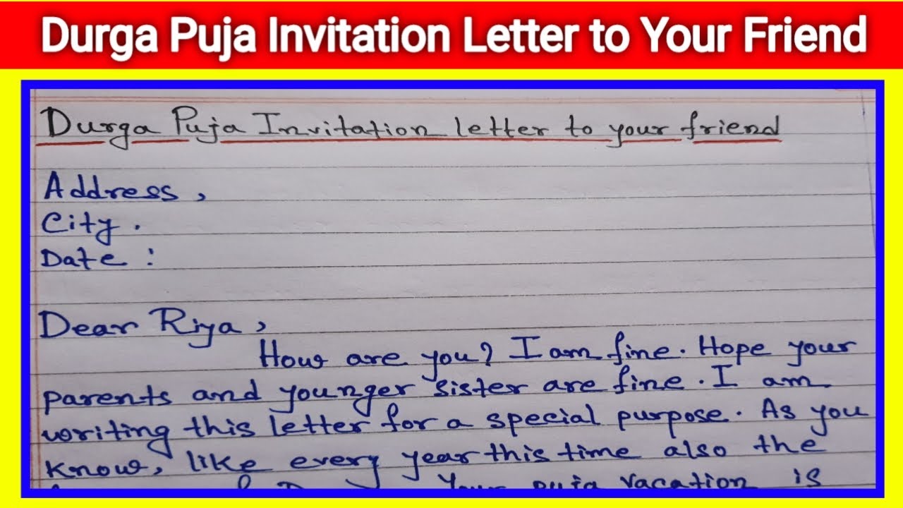 Durga Puja invitation letter to your friend in English | Write a letter ...