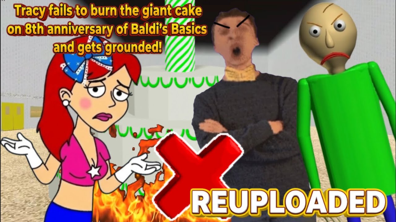 Tracy fails to burn the giant cake on 8th anniversary of baldi's basics ...