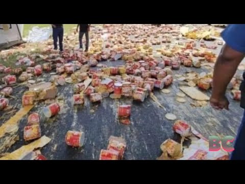 Truck full of nacho cheese leaves sticky mess on Arkansas highway