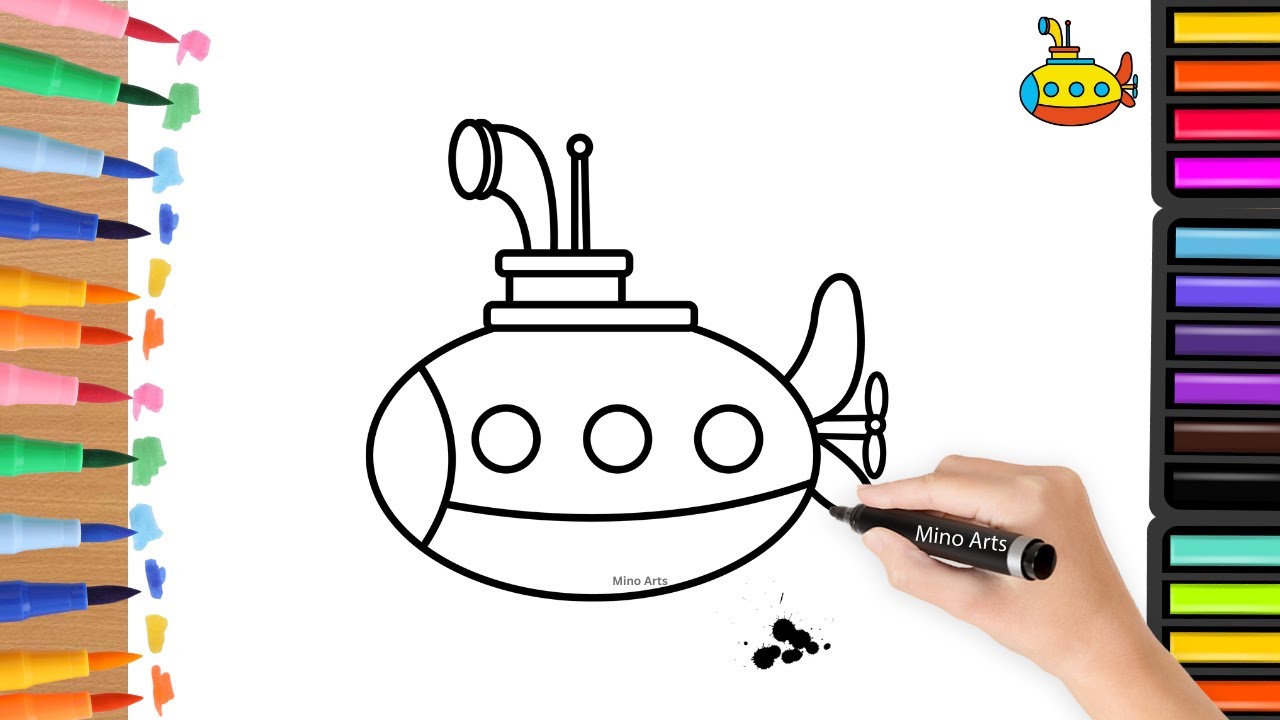 Submarine Drawing || How to Draw Submarine Easy Step by Step @minoarts ...