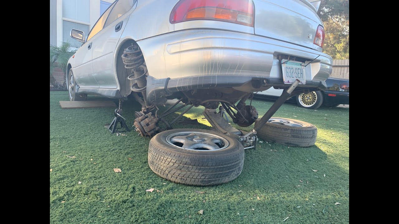 Dropping the rear sub frame on my WRX(GC8) - YouTube