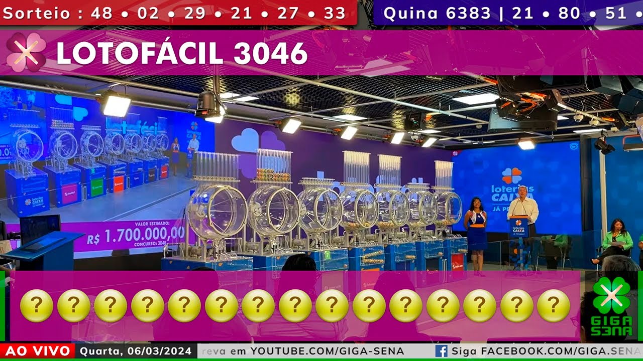 Resultado da Lotofácil 3046, Quarta-feira, 06/03/2024 | GIGA-SENA - YouTube