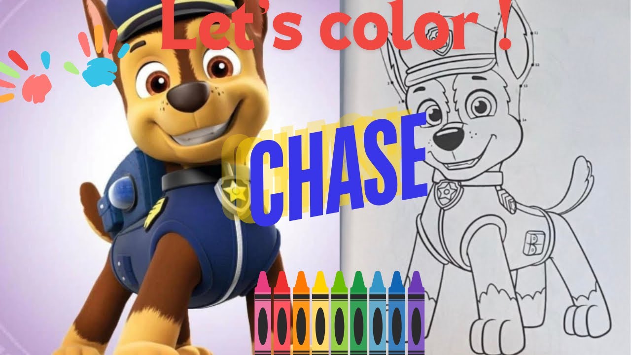 Let’s Color ! Coloring Chase from Paw Patrol 🐶🐾💙 🖍️🖍️ - YouTube