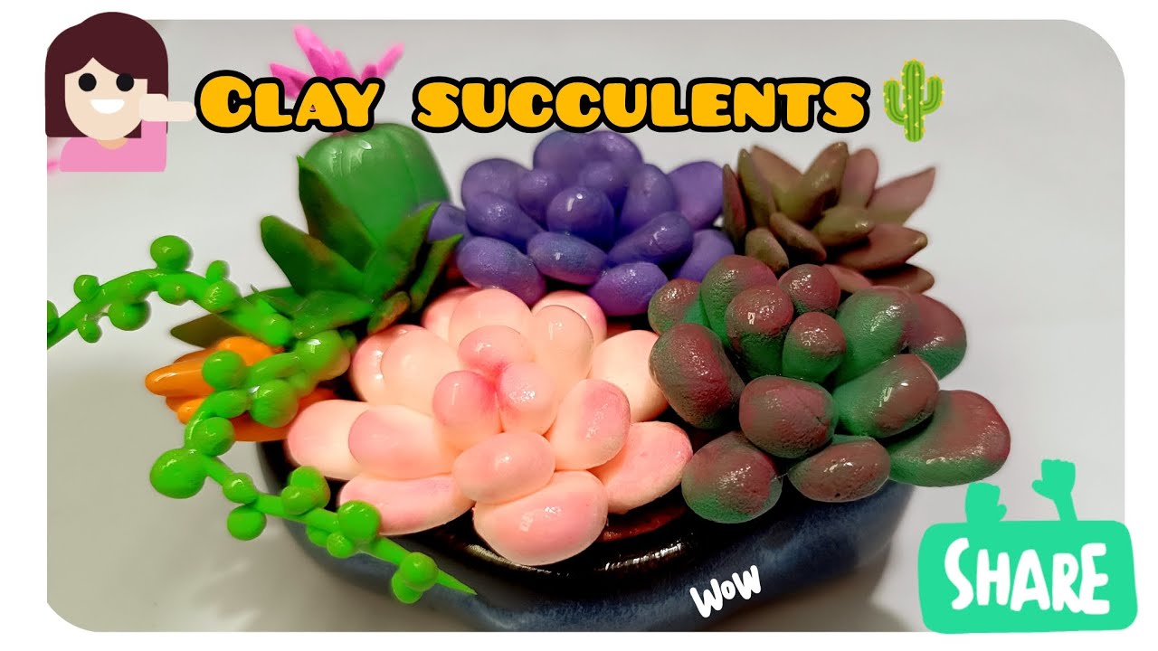 DIY 9 Colourful Clay succulents🌵| Clay cactus🌵 tree | Beautiful Clay ...