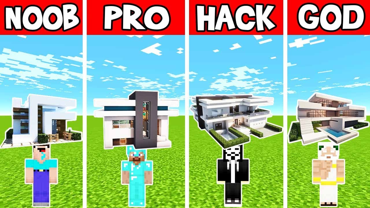 Minecraft build: SUMMER MODERN HOUSE BUILD CHALLENGE - NOOB vs PRO vs ...
