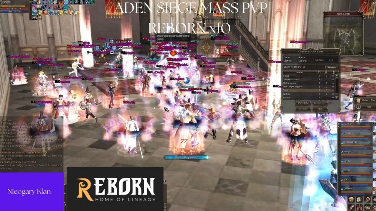 Lineage 2 Reborn x10, ADEN SIEGE MASS PVP- NIEOGARY KLAN - YouTube