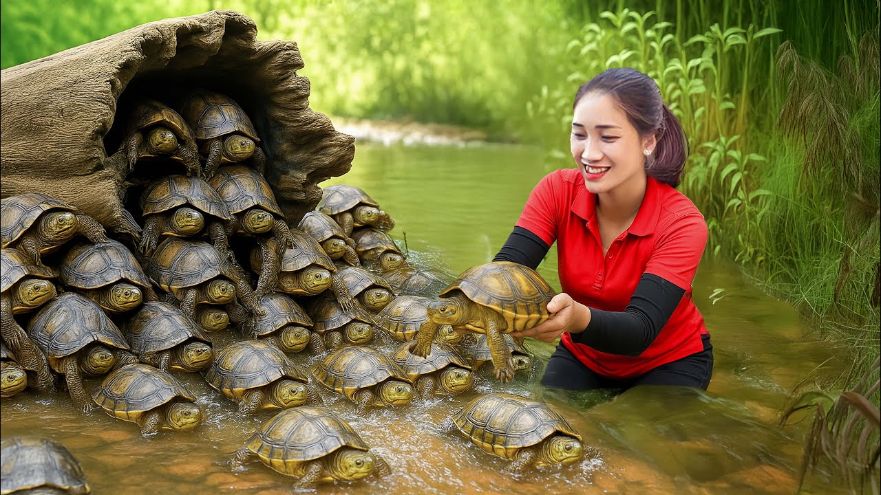 Harvesting a Giant Rock Turtle and Cooking It for Sale at the Village ...