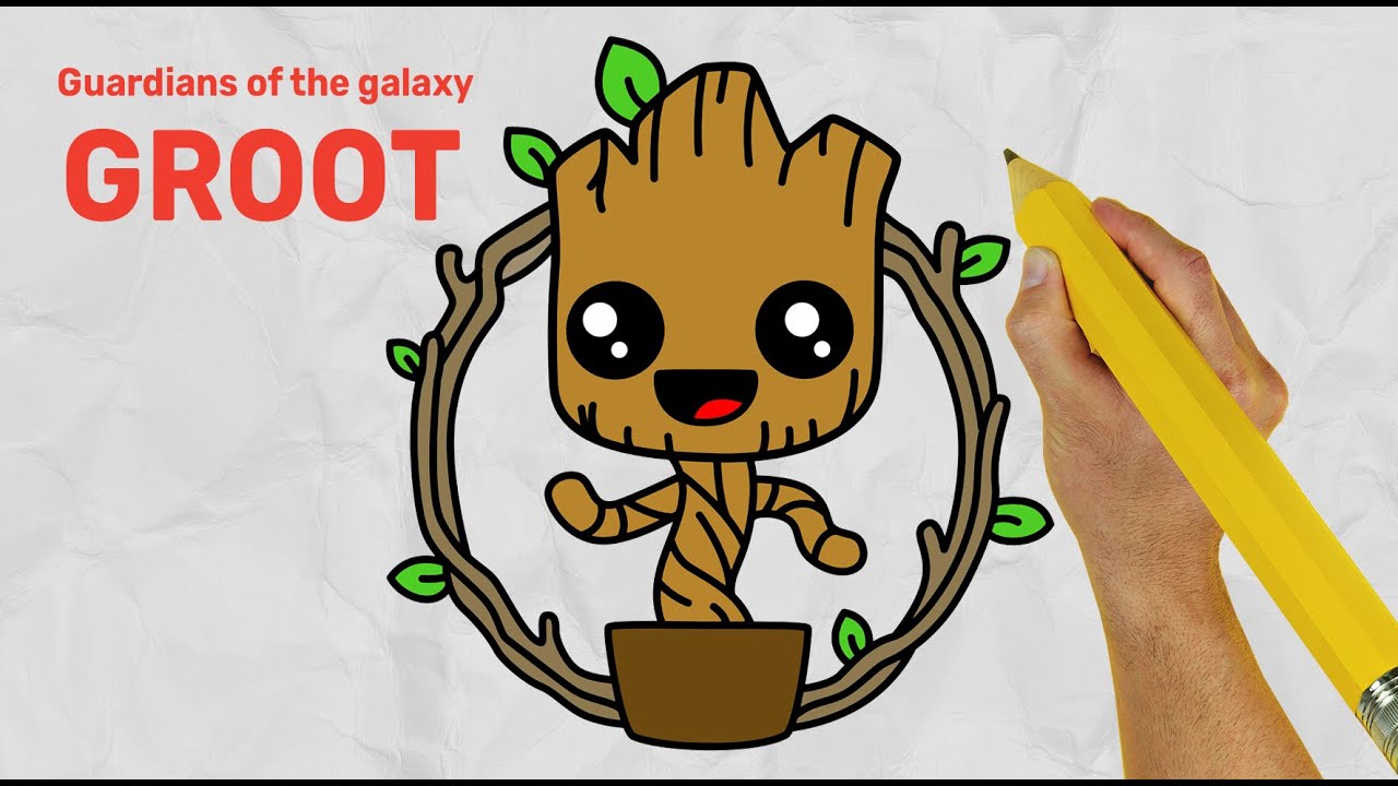 How To Draw Groot | Guardians of the galaxy | Marvel | Easy drawing ...