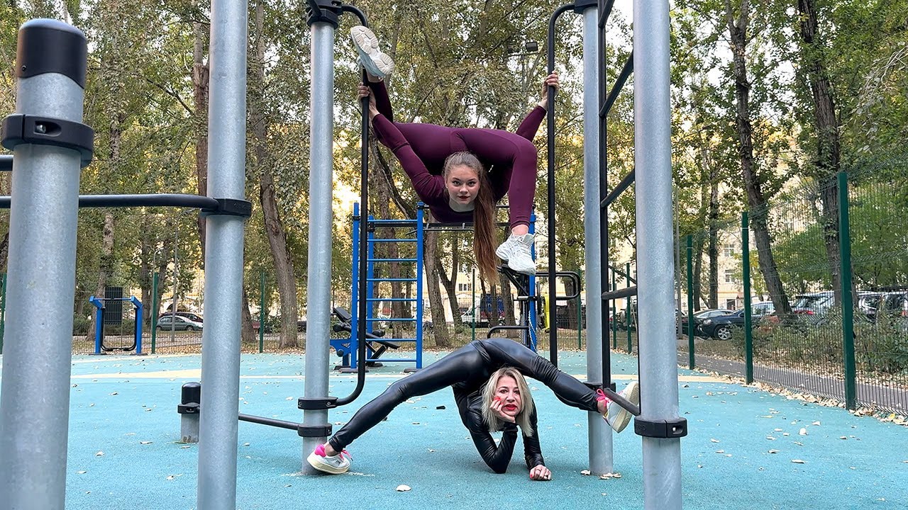 Outdoor Contortion. Two Circus Girls. Extreme Stretching. Flexshow ...