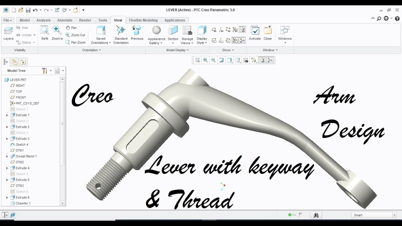 Lever arm with keyway & Thread | Creo - YouTube