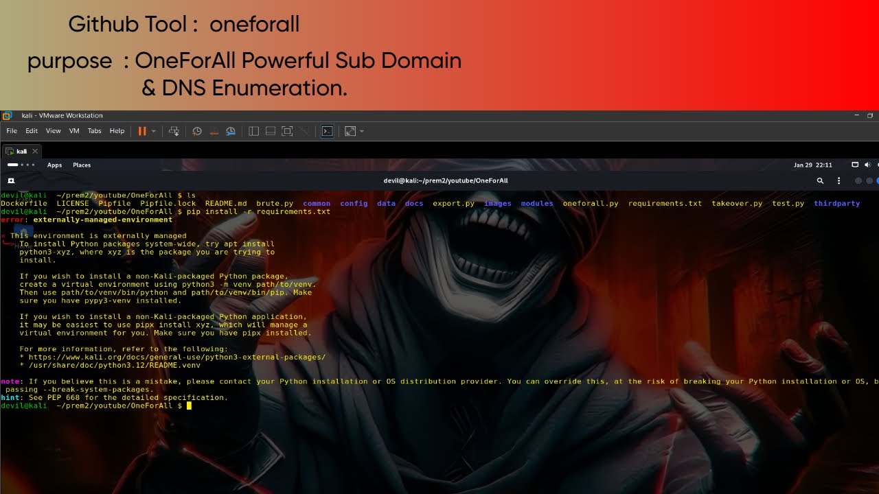 2025 OneForAll github tool for subdomain enumeration & solve the problem of virtual environment ...