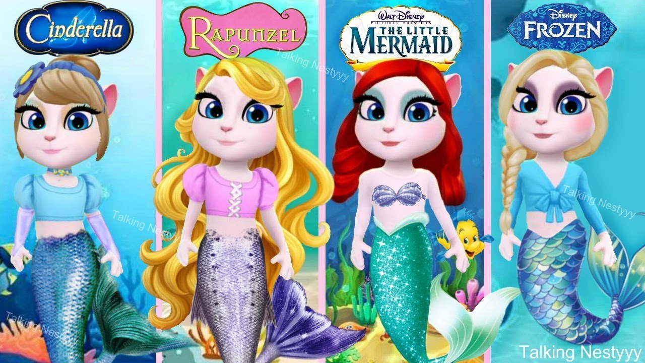 Disney Princesses Became Mermaids! My Talking Angela 2 - YouTube