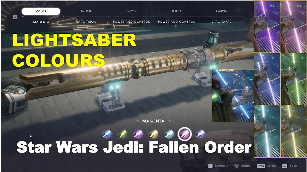 Star Wars Jedi: Fallen Order | Lightsaber colors and parts - YouTube