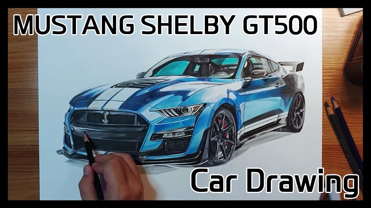Car Drawing - MUSTANG SHELBY GT500 - Time Lapse(Color Pencil+Marker ...