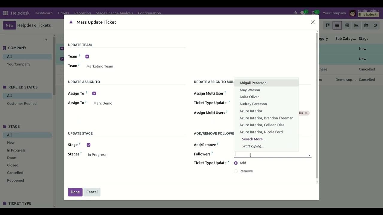 All In One Helpdesk - Update Mass Ticket Odoo V18 - YouTube