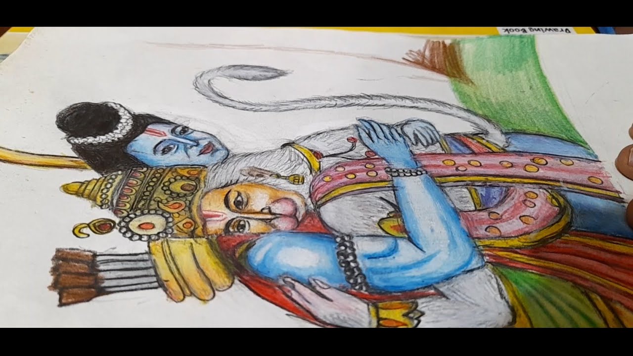 how to draw Hanuman ji and Ram bhagwan by Abhi/Ram and Hanuman step by ...