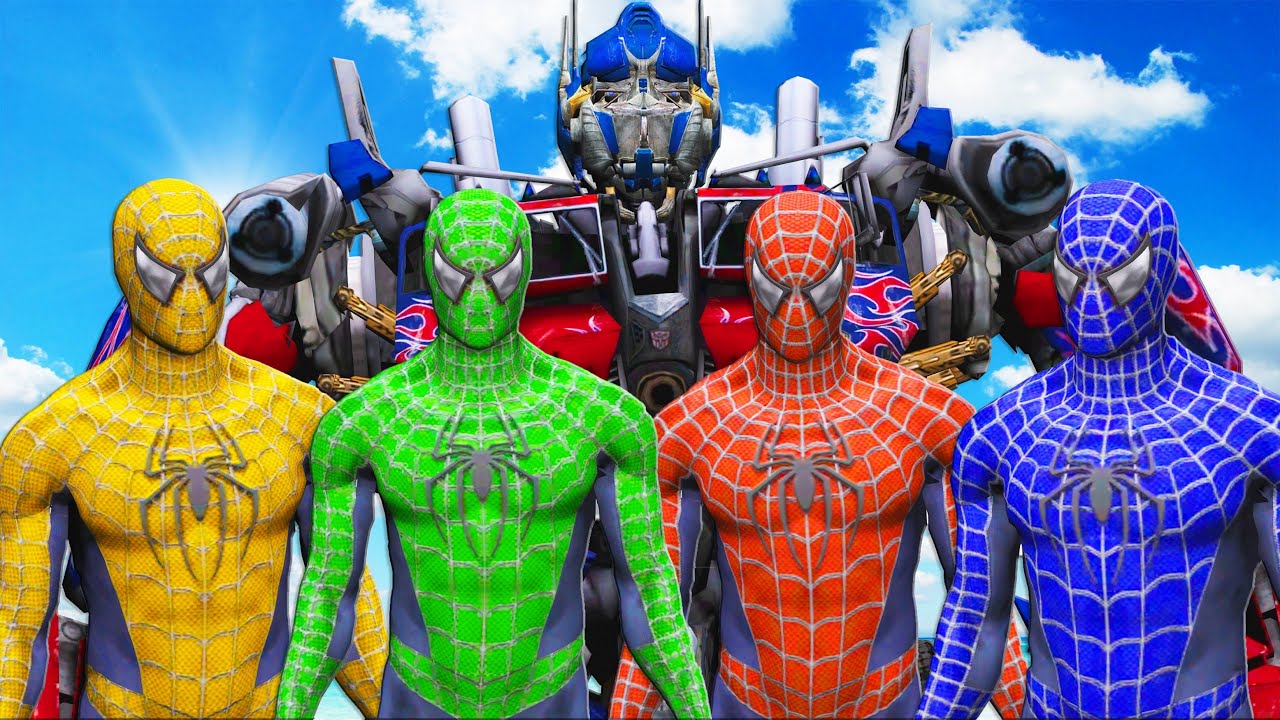 TEAM SPIDER-MAN VS OPTIMUS PRIME (TRANSFORMERS) - YouTube