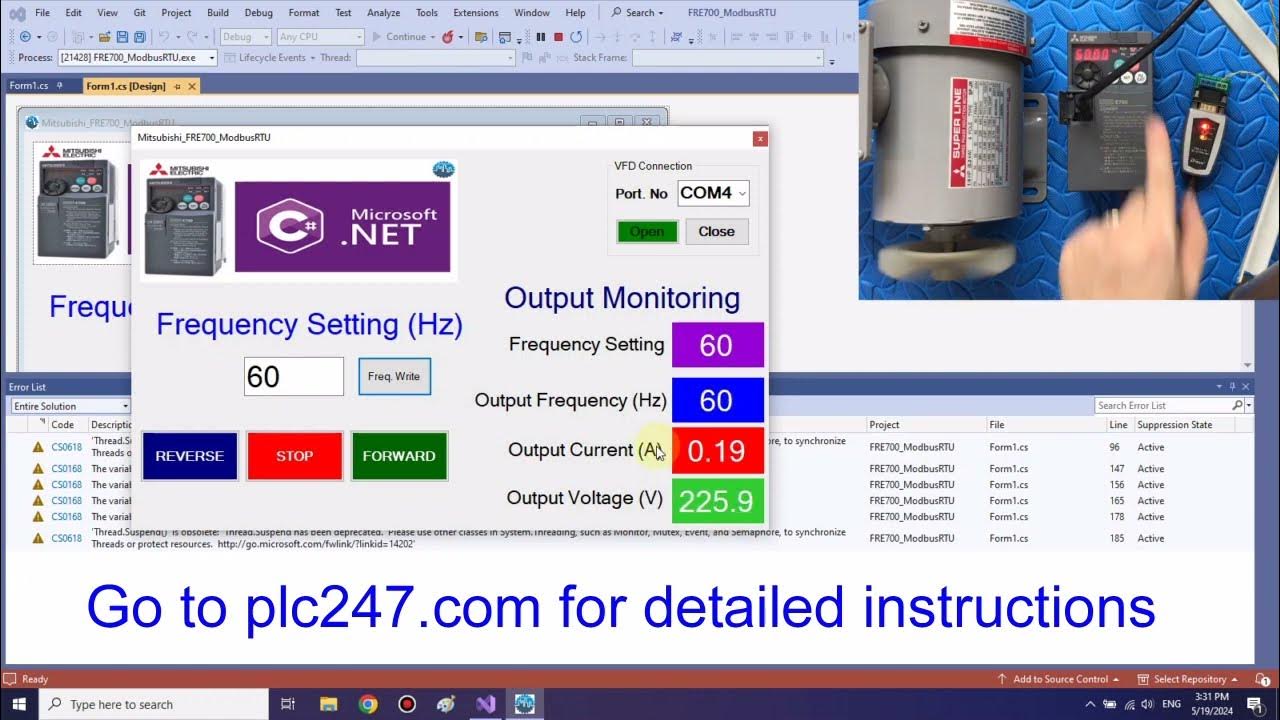 Mitsubishi FR-E700 & Visual Studio C# "Modbus RTU" - YouTube