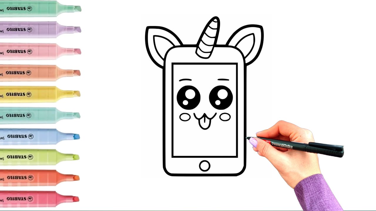 How to draw a Cute Phone Step By Step For Kids, Phone Drawing ...