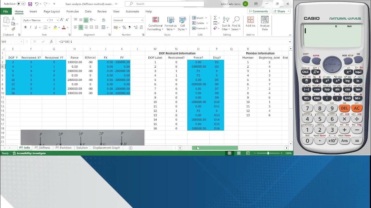 EASY WAY OF SOLVING TRUSSES USING MATRICES USING EXCEL (Stiffness Method) | PART 3 - YouTube