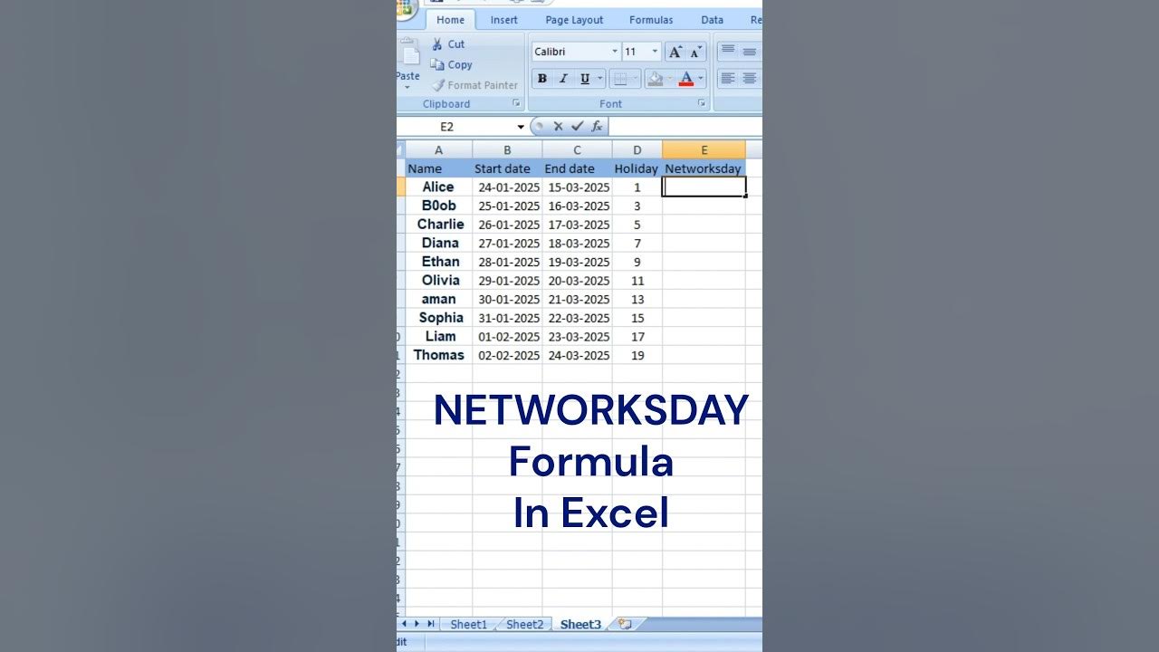 NETWORKSDAY Function In Excel 😊😇😁😤😌 Calculate Task Duration using NETWORKDAYS Function in Excel ...