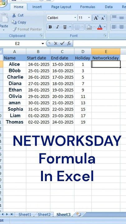 NETWORKSDAY Function In Excel 😊😇😁😤😌 Calculate Task Duration using NETWORKDAYS Function in Excel ...