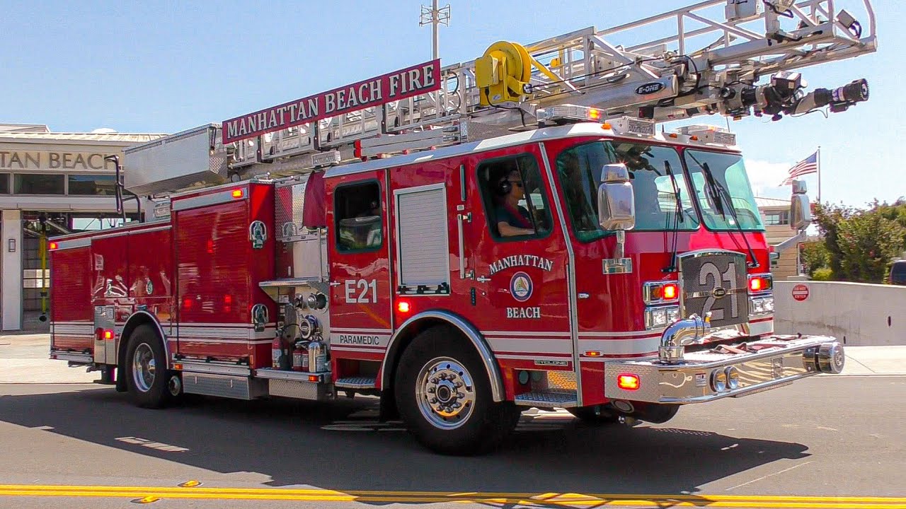 Manhattan Beach Fire Dept. Engine 21 & Rescue 21 Responding - YouTube