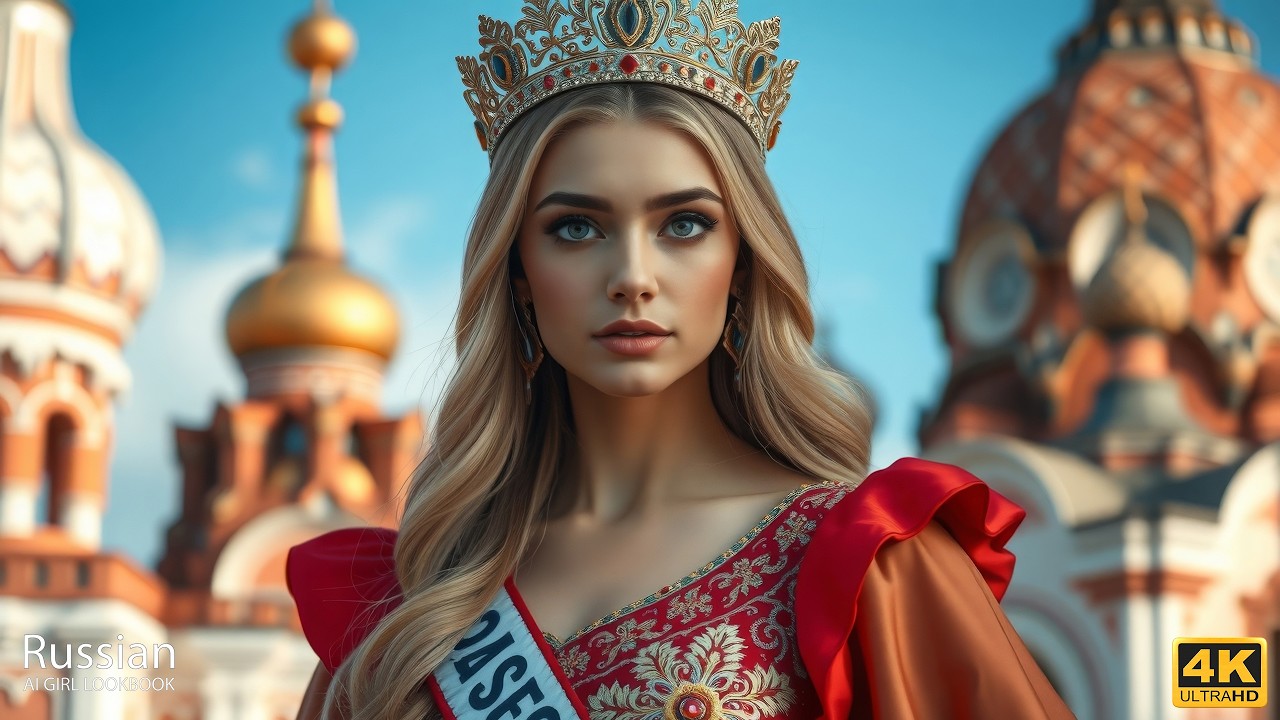 4K AI Art Lookbook｜Stunning Miss Russia in Traditional Red and Gold ...