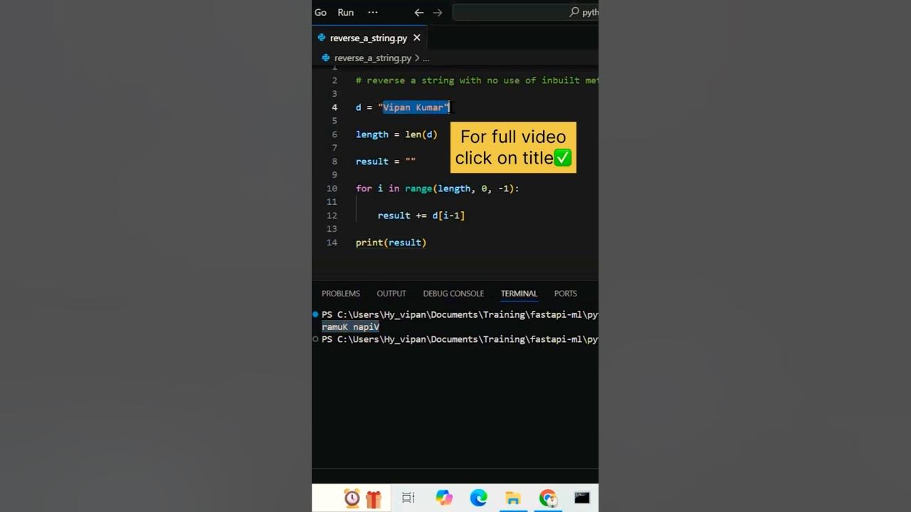 Python Program Reverse A String Python Codinginterview Youtube
