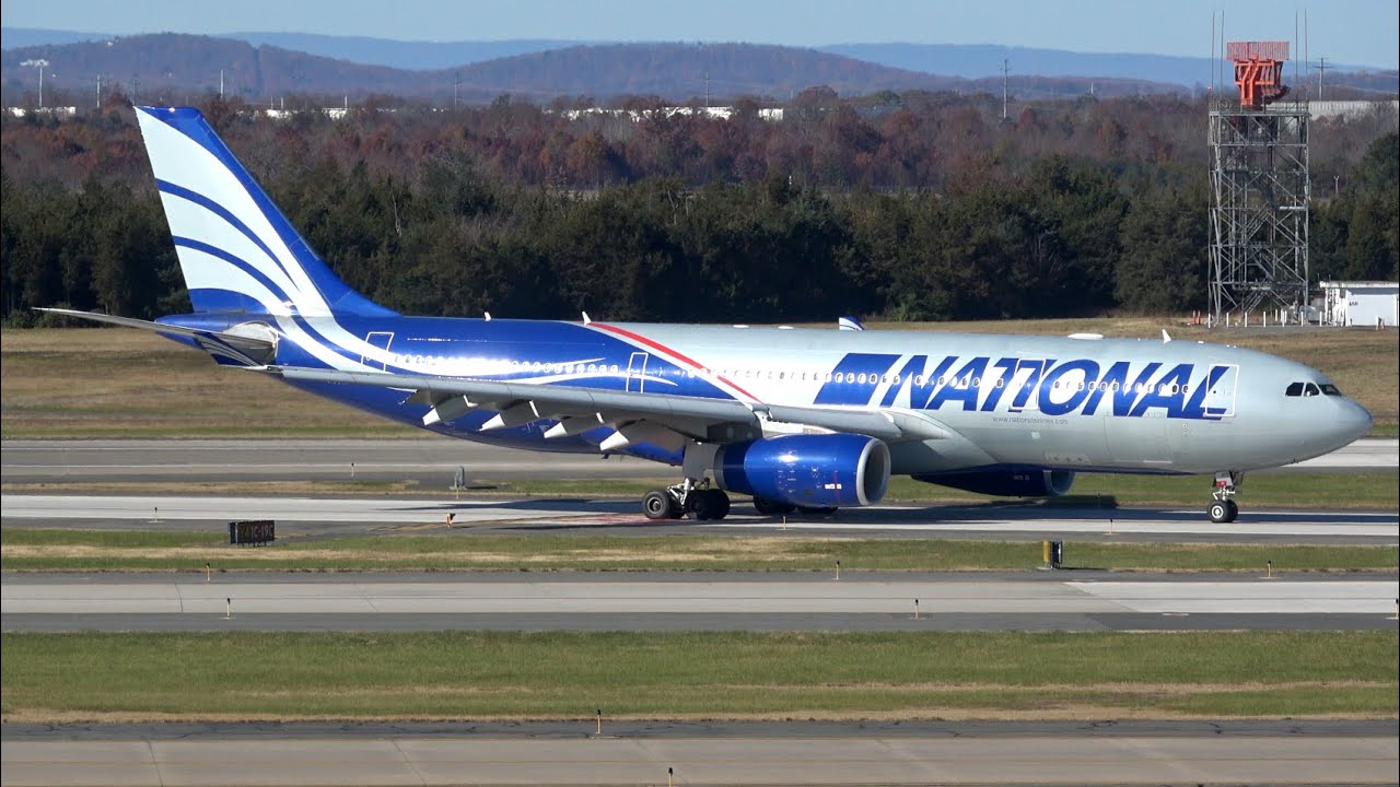 National Airlines Airbus A330-200 Dulles Airport Landing - YouTube