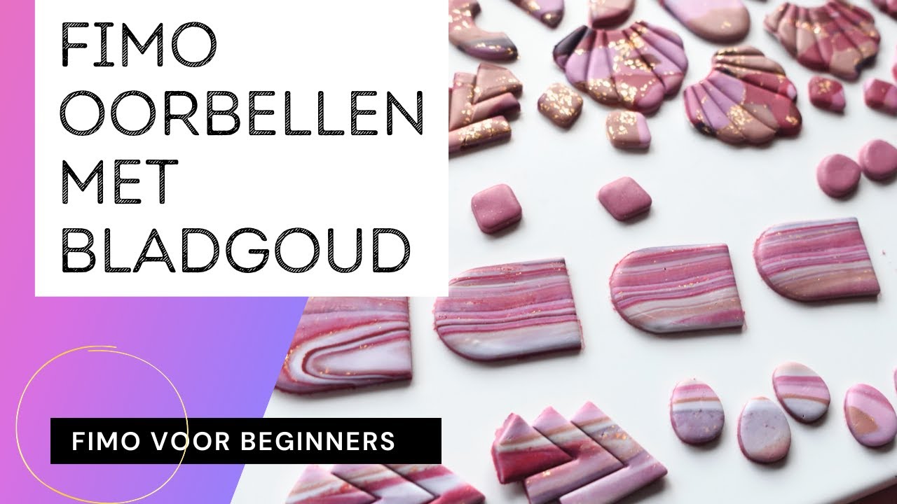 Oorbellen roze Fimo met bladgoud maken - fimo voor beginners - YouTube