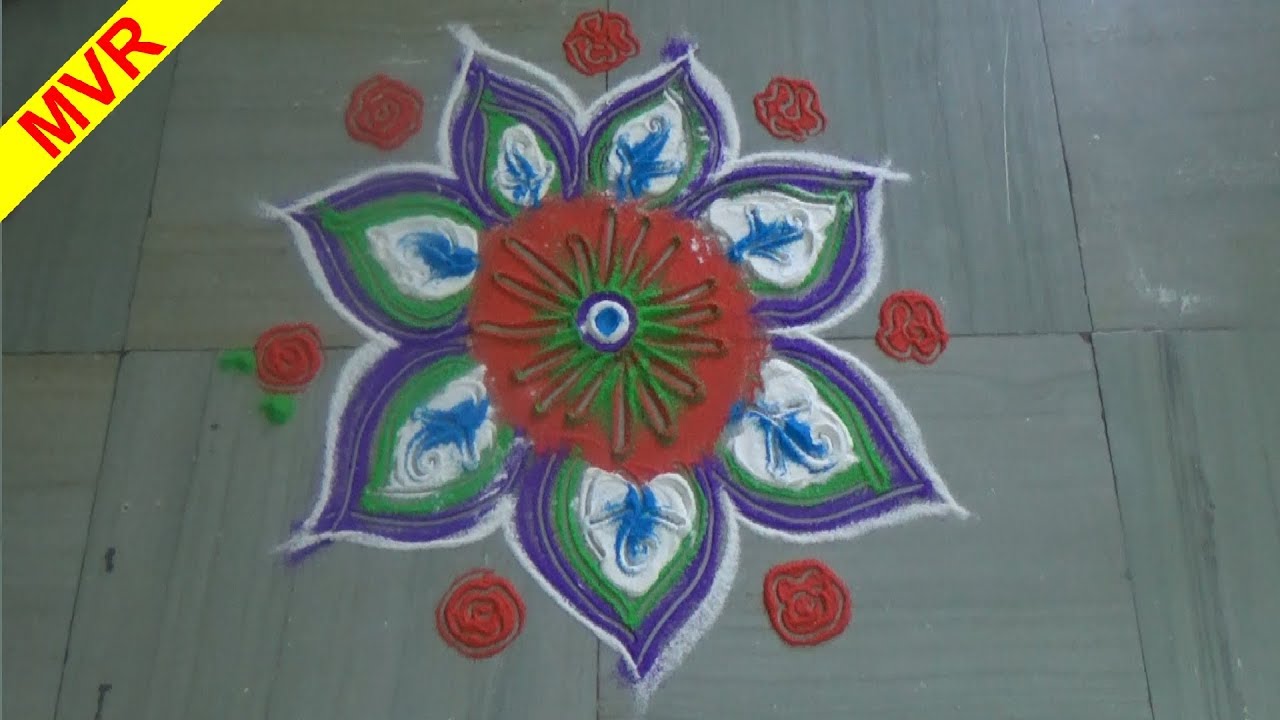 Rangoli Design - New Flower Colorfull Rangoli - Simple Kolam Designs ...