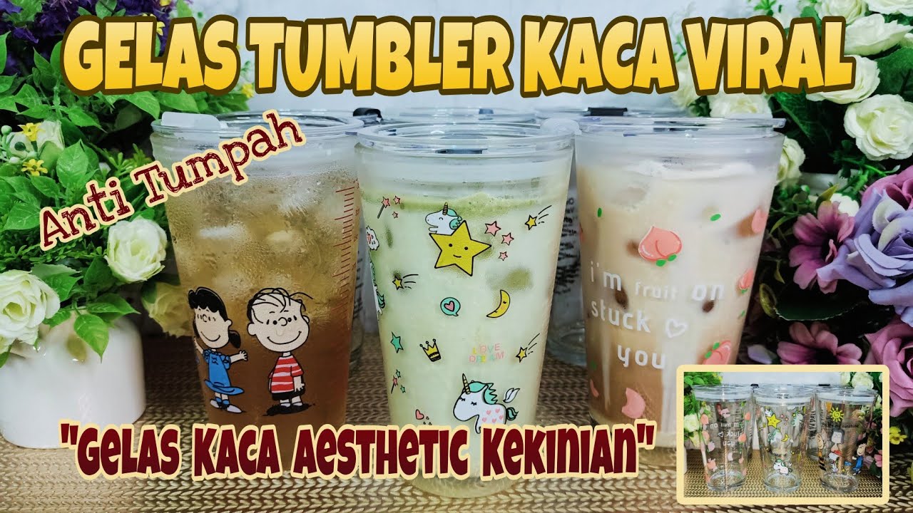 GELAS TUMBLER KACA VIRAL KEKINIAN | GELAS KACA DENGAN MOTIF KARAKTER ...