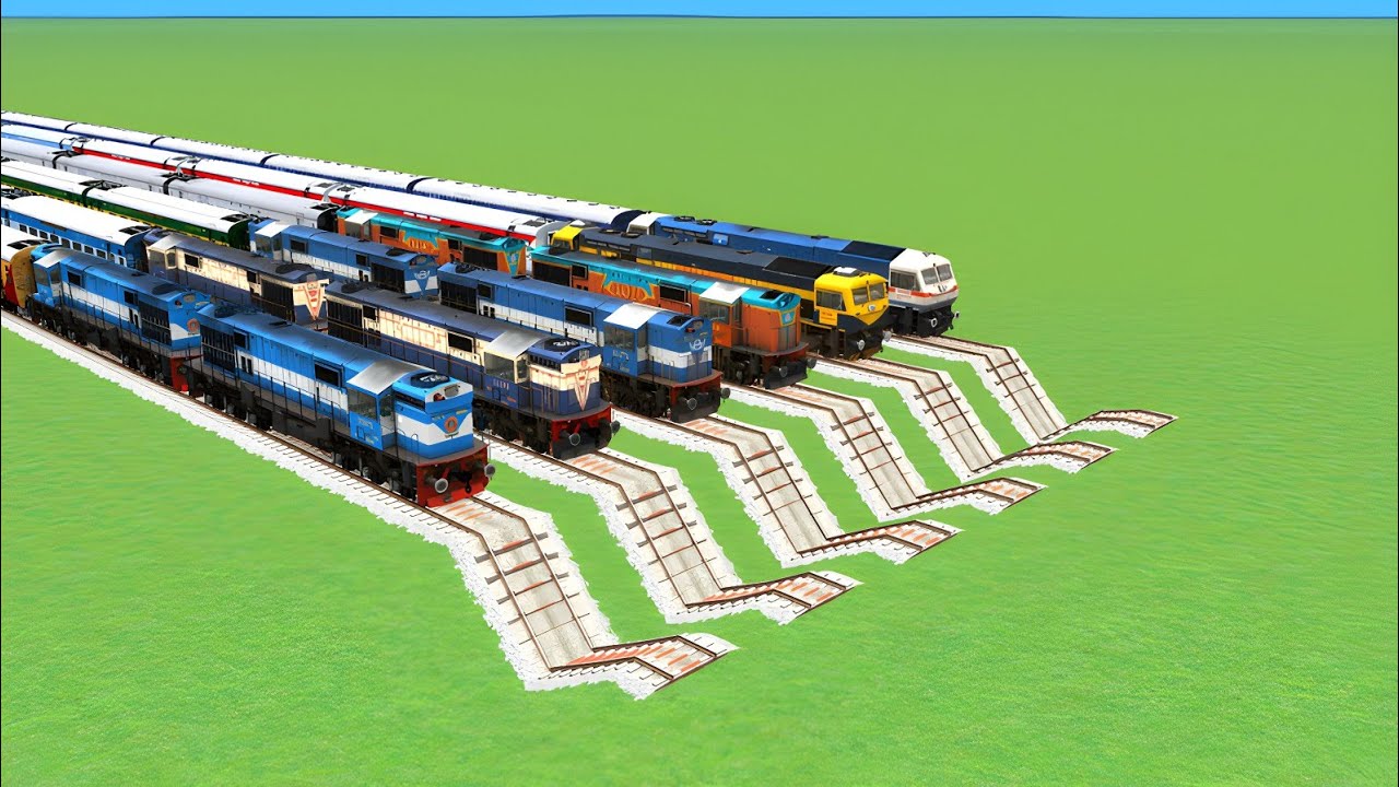 SIX TRAINS VS BUMPY TRACKS CROSSING 😱BUMPY RAILROAD TRACKS RAILWORK ...