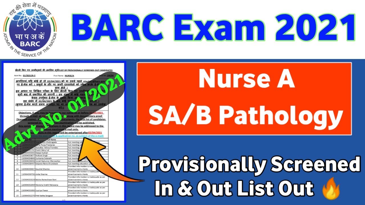 BARC New Update | BARC Nurse A Screened In Out List | BARC Scientific ...