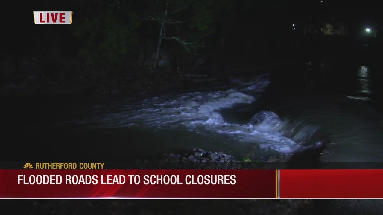 Flooded Rutherford County roads lead to school closures - YouTube