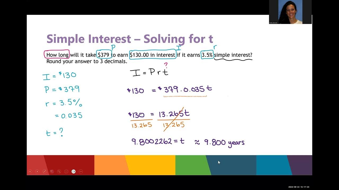 Simple Interest Solving for Time with Interet Given - YouTube